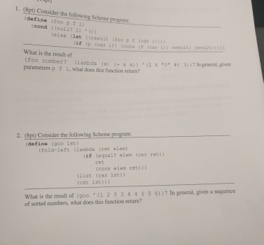 Consider the following Scheme program: (define (foo | Chegg.com