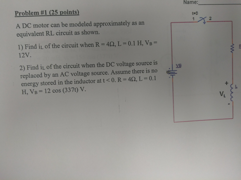 Solved Name: Problem #1 (25 points) t#0 ?? A DC motor can be | Chegg.com