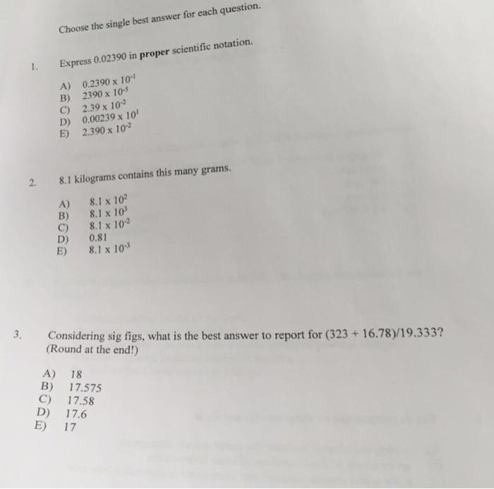 Solved Choose the single best answer for each question. 1. | Chegg.com