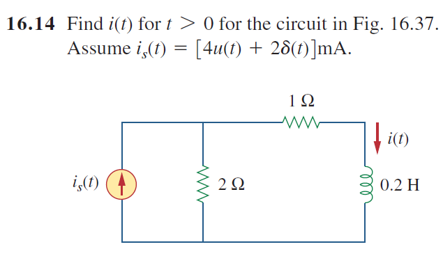 Solved Find i(t) for t > 0 for the circuit in Fig. 16.37. | Chegg.com