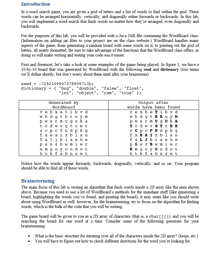 Introduction In a word search game, you are given a | Chegg.com