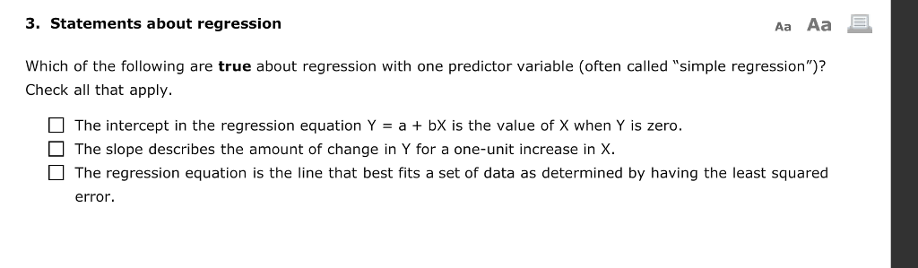 Solved 3. Statements about regression Aa Aa Which of the | Chegg.com