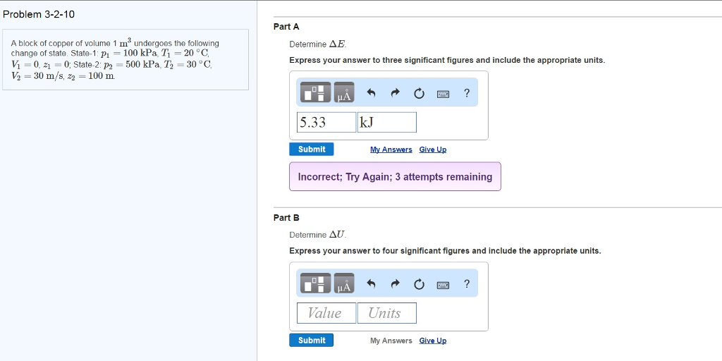 Solved Problem 3-2-10 A block of copper of volume 1 mt | Chegg.com