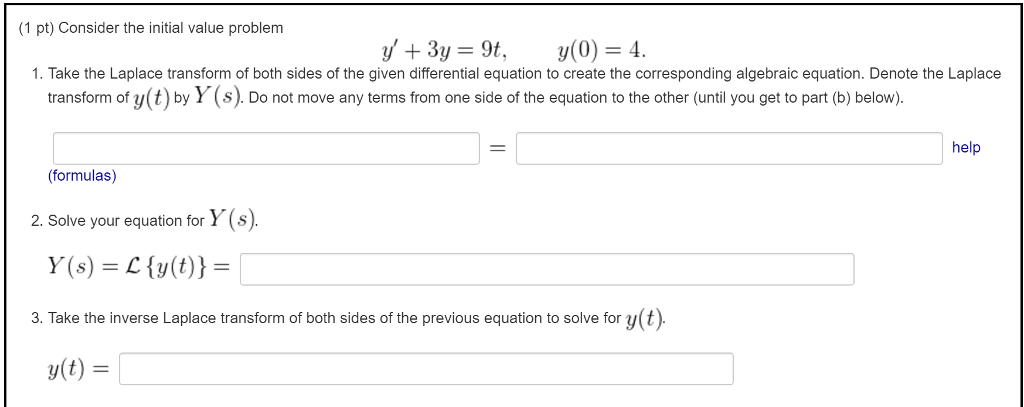 Solved Consider the initial value problem y' + 3y = 9t, | Chegg.com