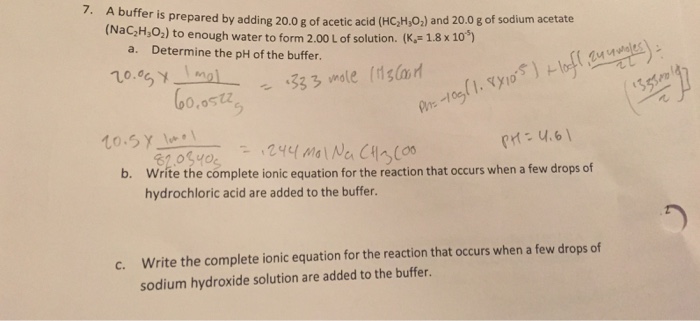 Solved A buffer is prepared by adding 20.0 g of acetic acid | Chegg.com