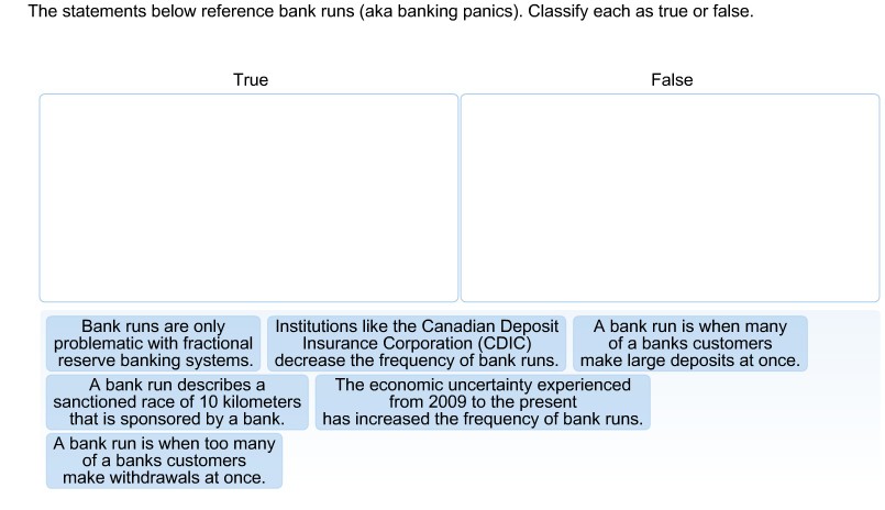 Solved The statements below reference bank runs (aka banking | Chegg.com