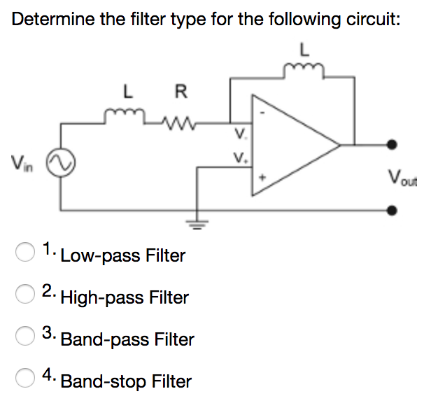 Solved Determine the filter type for the following circuit: | Chegg.com