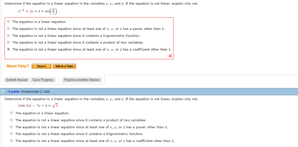 Solved Determine If The Equation Is A Linear Equation In The