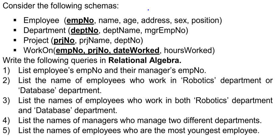Solved Consider the following schemas: Employee (empNo, | Chegg.com Solved Consider the following schemas: Employee (empNo, | Chegg.com
