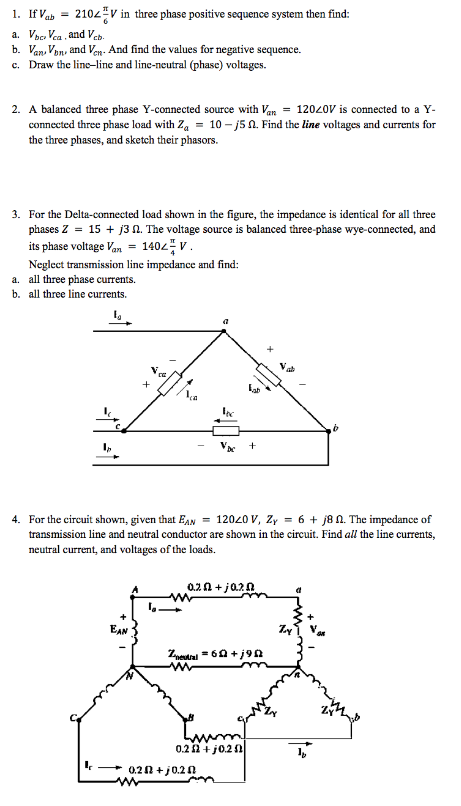 Solved 1. If Vab-21oZ V in three phase positive sequence | Chegg.com