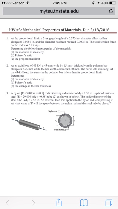 Solved At the proportional limit. a 2-in. gage length of a | Chegg.com