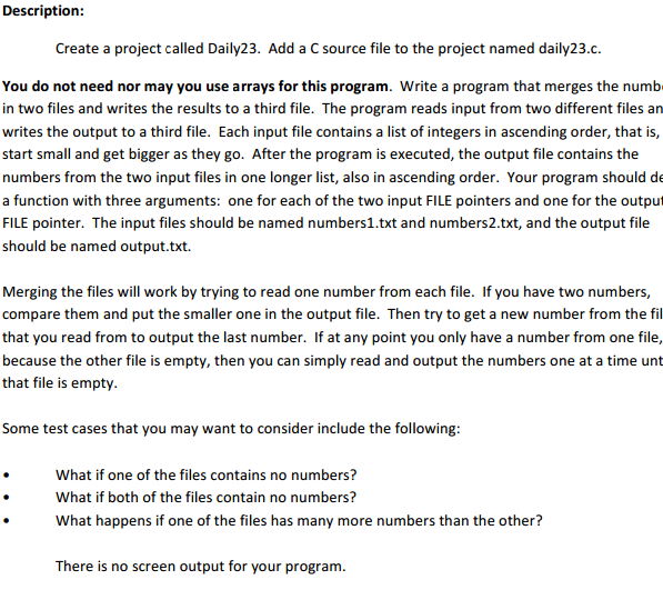 Solved Description: Create a project called Daily23. Add a C | Chegg.com