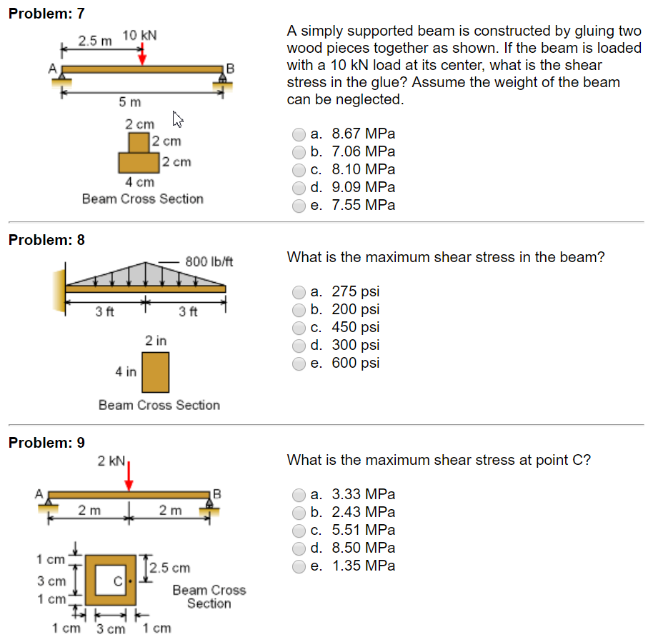 Solved Problem: 7 A simply supported beam is constructed by | Chegg.com