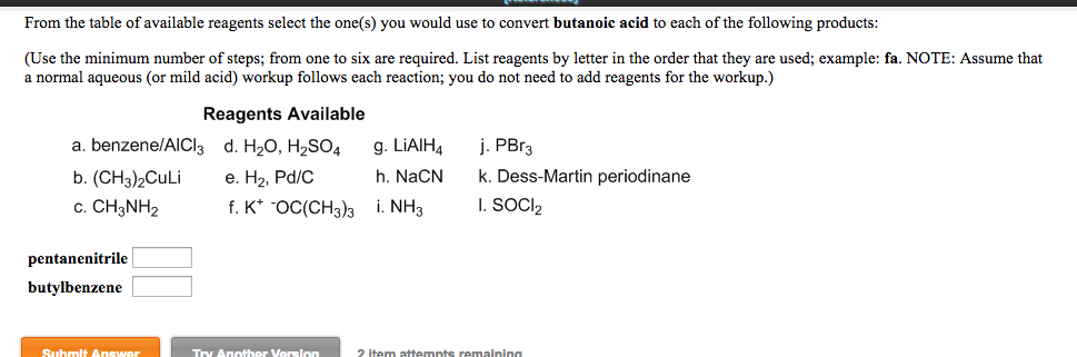 Solved From the table of available reagents select the | Chegg.com