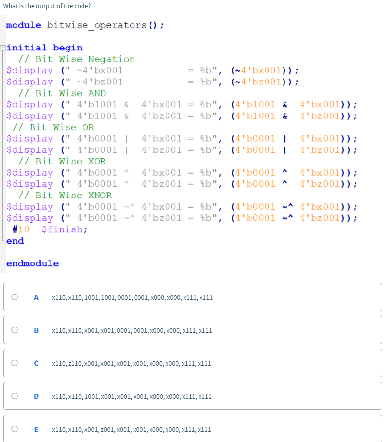 Solved What is the output of the code? module bitwise | Chegg.com
