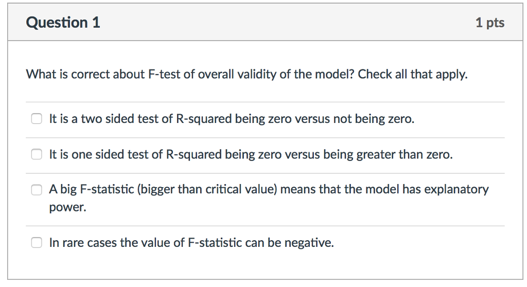 Solved What is correct about F-test of overall validity of | Chegg.com