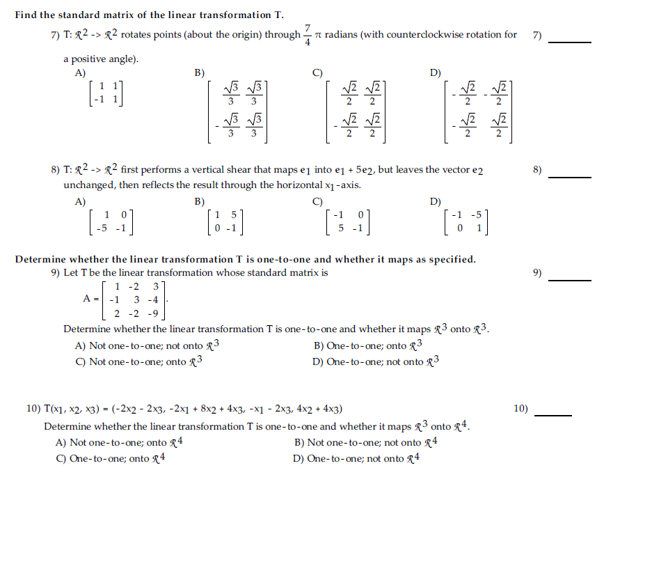 Find The Standard Matrix Of The Linear Transformation
