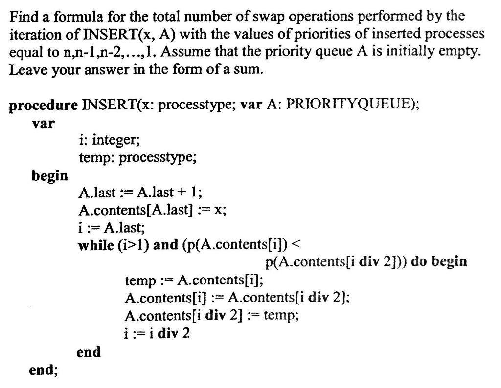 Find a formula for the total number of swap | Chegg.com
