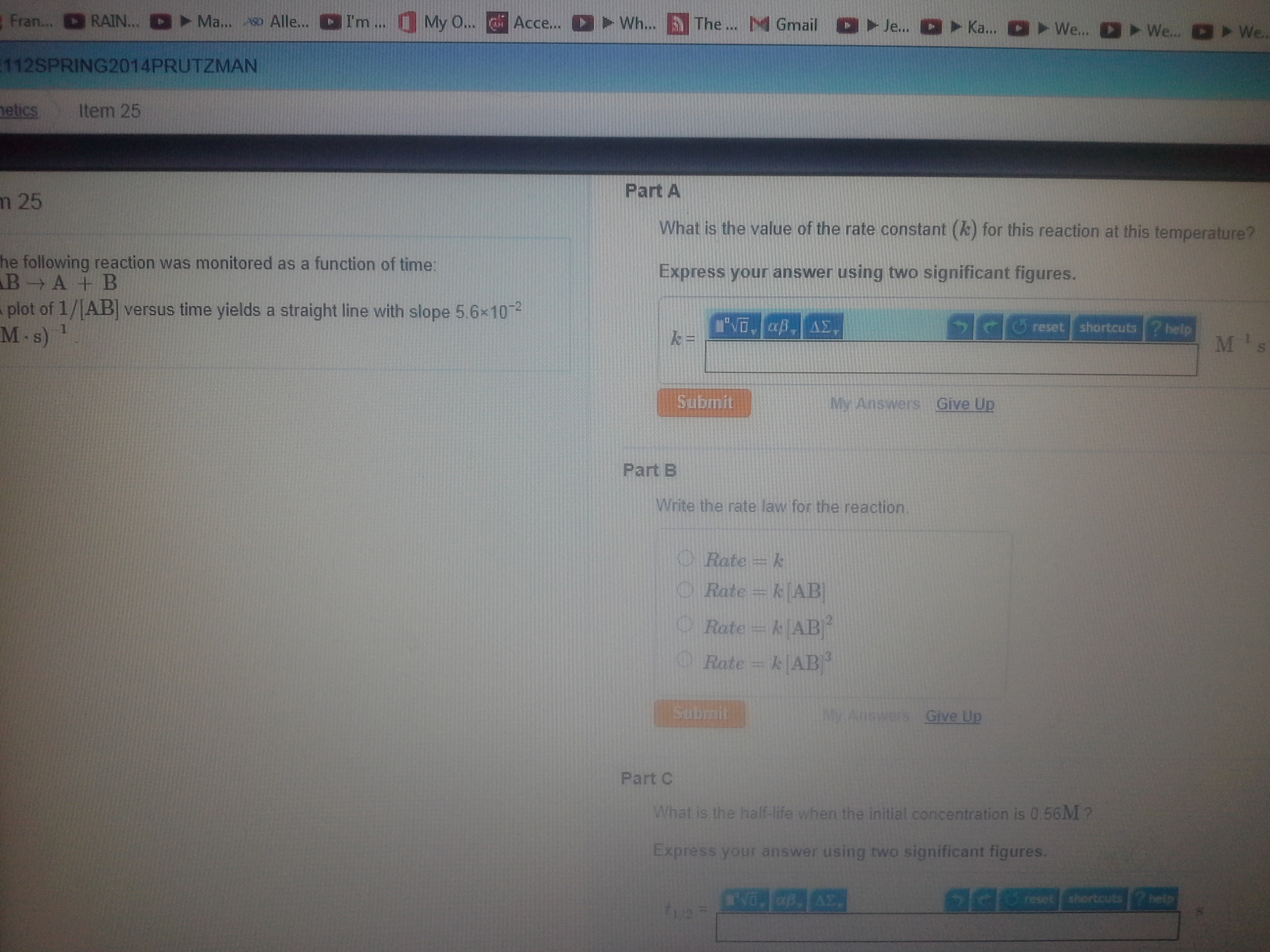 Solved And Part D Plz If The Initial Concentration Of Ab