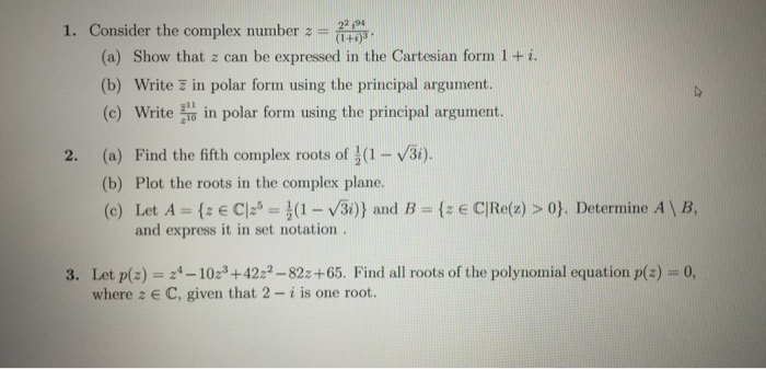 Solved Differentiation (complex numbers) questions. Please | Chegg.com