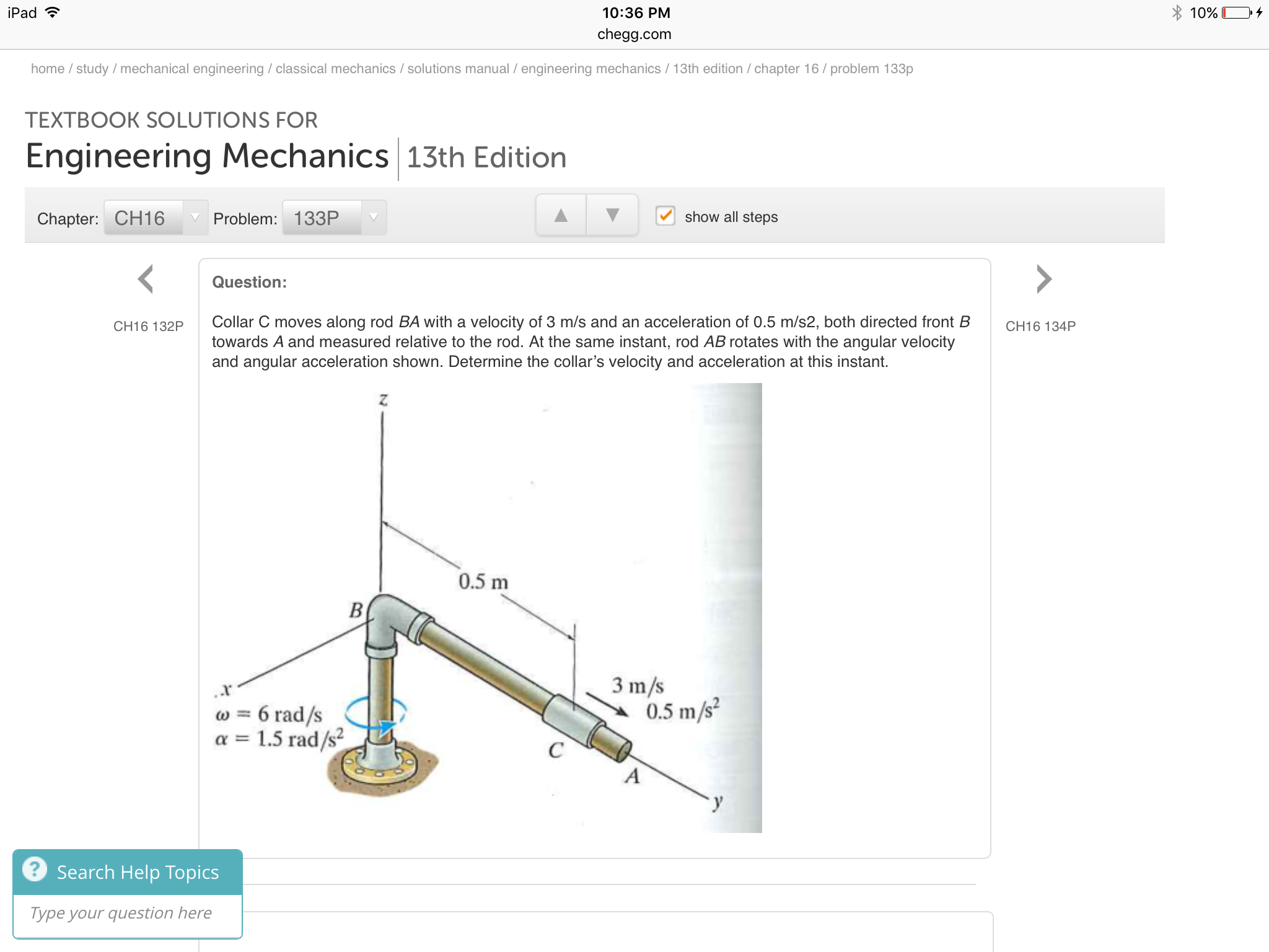 Solved Collar C moves along rod BA with a velocity of 3 m/s | Chegg.com