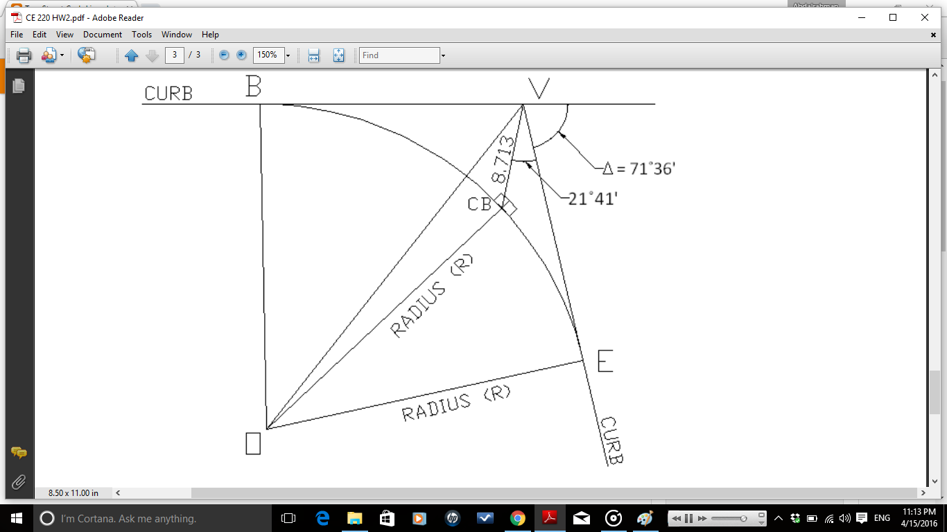 Solved Two street curb lines intersect with ? = 71?36’. A | Chegg.com