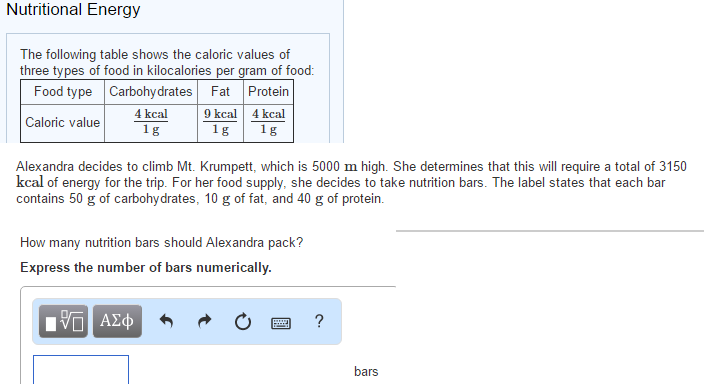 Solved Nutritional Energy The following table shows the | Chegg.com