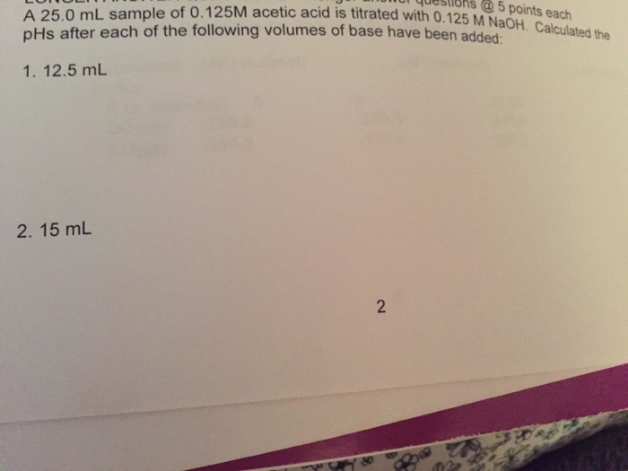Solved A 25.0 mL sample of 0.125 M acetic acid is titrated | Chegg.com