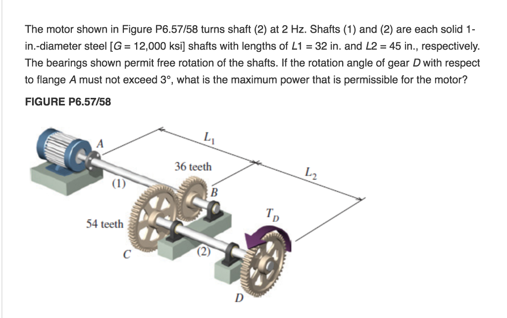 Solved The motor shown in Figure P6.57/58 turns shaft (2) at | Chegg.com