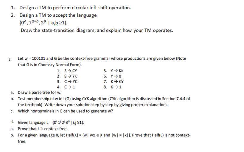 Design a TM to perform circular left-shift operation. | Chegg.com
