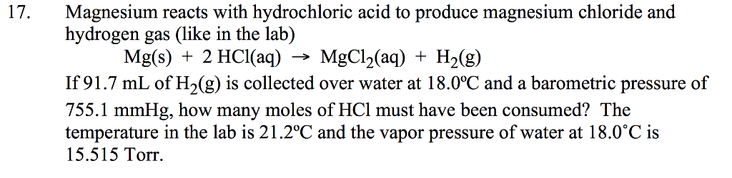 Solved Magnesium reacts with hydrochloric acid to produce | Chegg.com