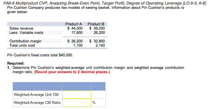 Solved PA6-6 Multiproduct CVP, Analyzing Break-Even Point, | Chegg.com