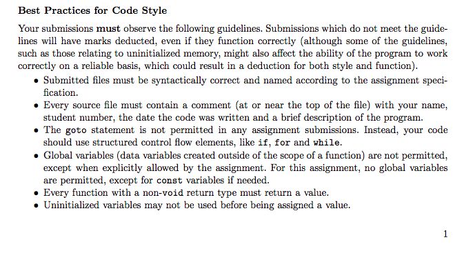 Solved Best Practices for Code Style Your submissions must | Chegg.com