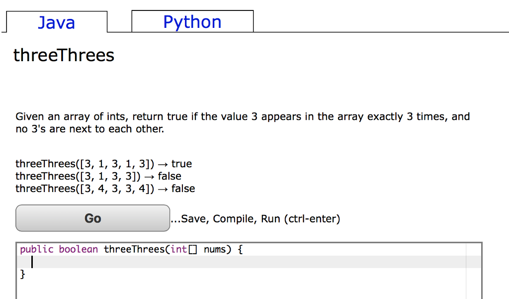 Solved Java Python Threethrees Given An Array Of Ints 6131