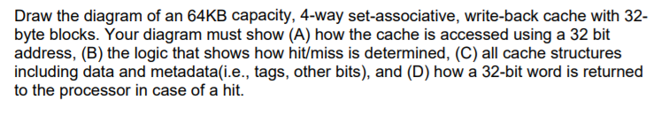 Draw the diagram of an 64KB capacity, 4-way | Chegg.com
