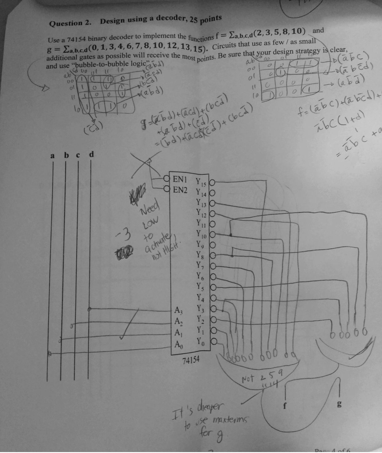 Solved Use a 74154 binary decoder to implement the functions | Chegg.com