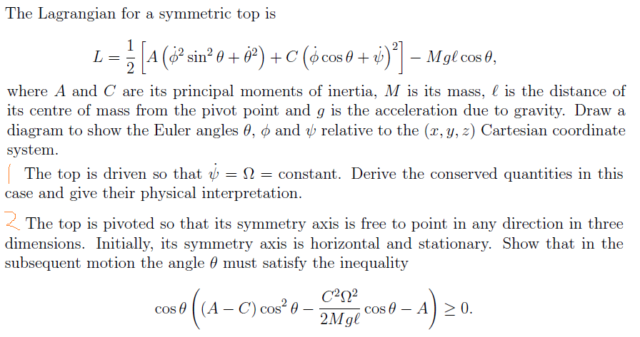 Solved The Lagrangian for a symmetric top is COS ge cos | Chegg.com