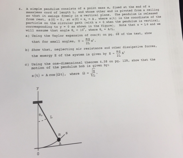 Solved A simple pendulum consists of a point mass m, fixed | Chegg.com
