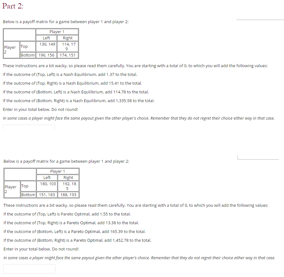 Solved Below is a payoff matrix for a game between player 1 | Chegg.com