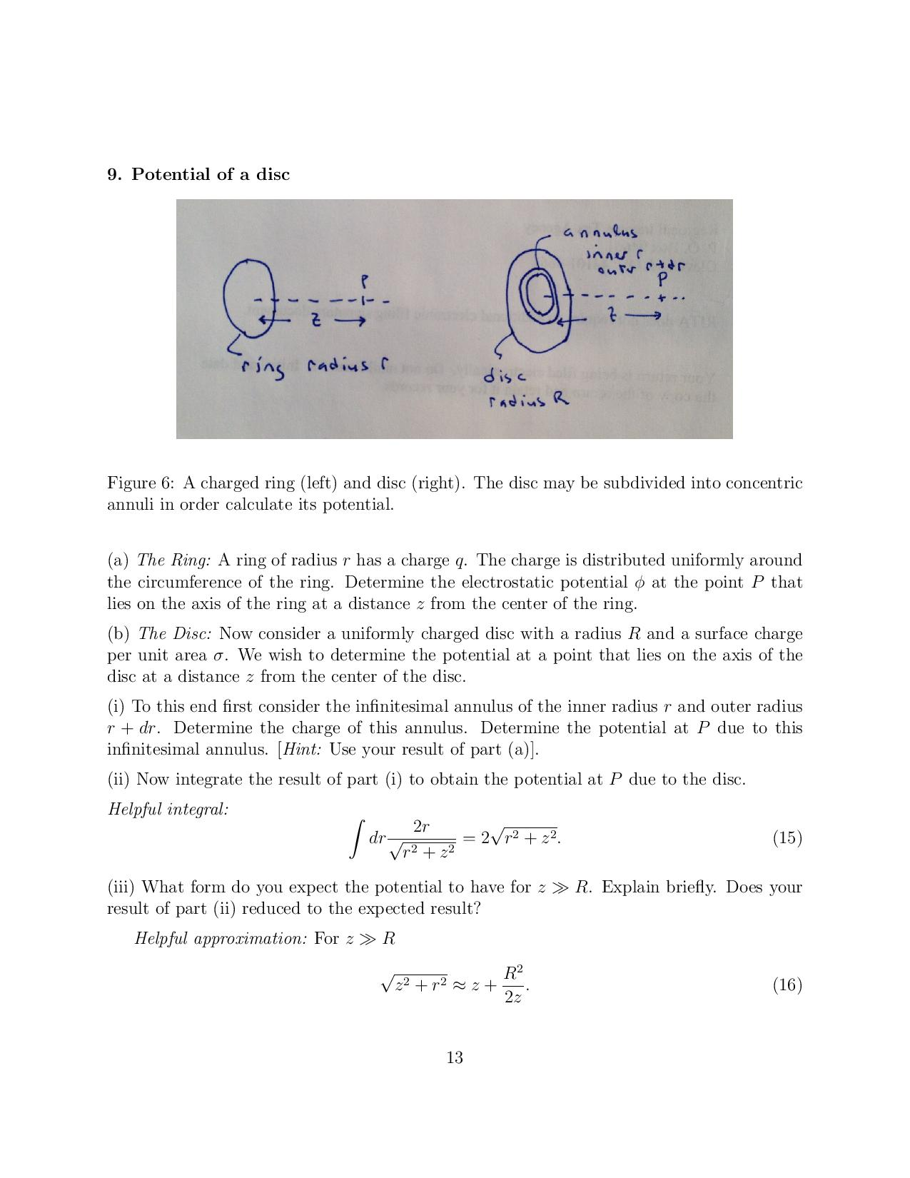 Solved Potential of a disc A charged ring (left) and disc | Chegg.com