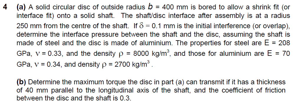 Solved (a) A solid circular disc of outside radius b = 400 | Chegg.com