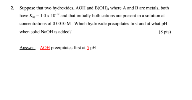 Solved Suppose that two hydroxides, AOH and B(OH)2 where A | Chegg.com