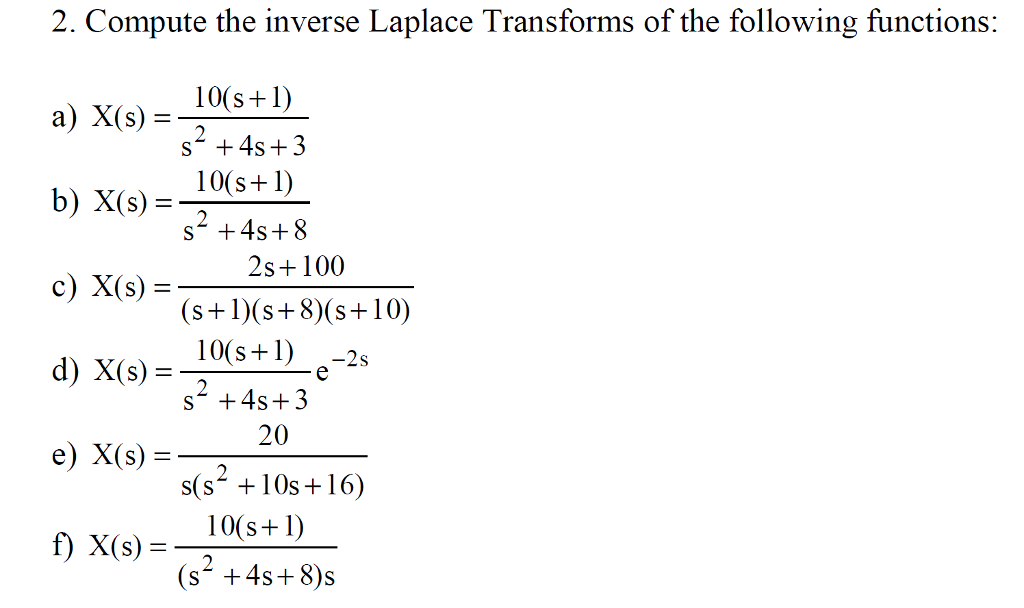 Solved 2. Compute the inverse Laplace Transforms of the | Chegg.com
