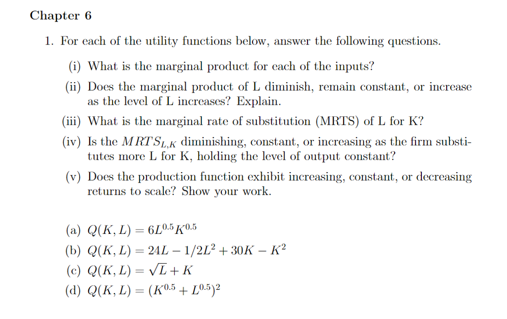 Solved Chapter6 1. For each of the utility functions below, | Chegg.com