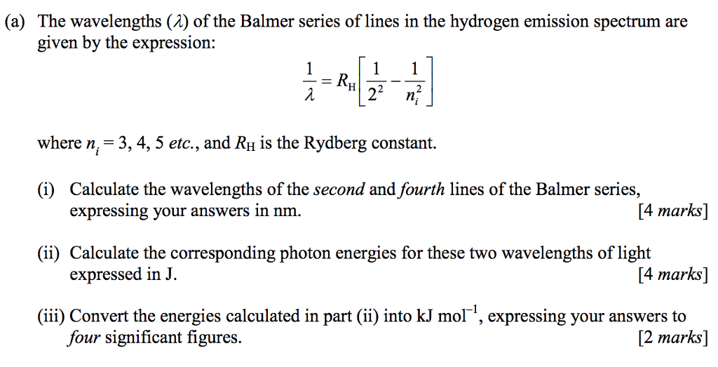 Solved The wavelengths (a) of the Balmer series of lines in | Chegg.com