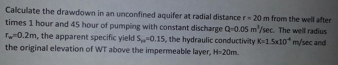 Solved Calculate the drawdown in an unconfined aquifer at | Chegg.com