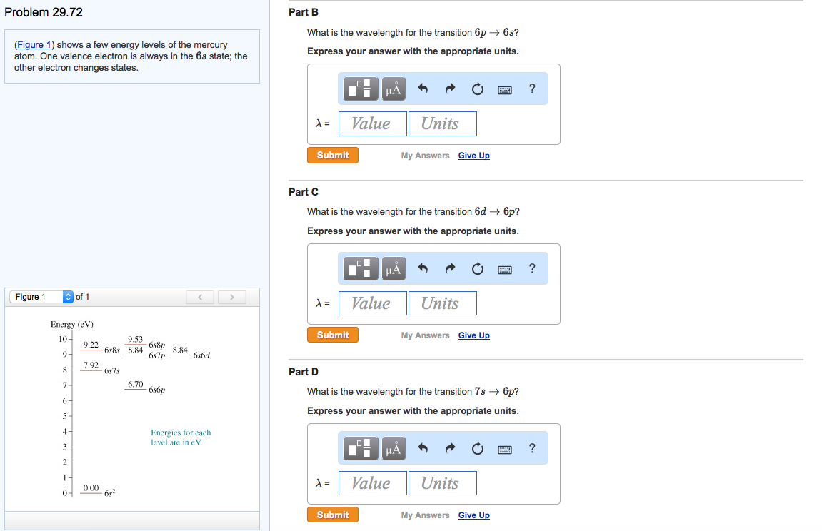 Solved (Figure 1) shows a few energy levels of the mercury | Chegg.com