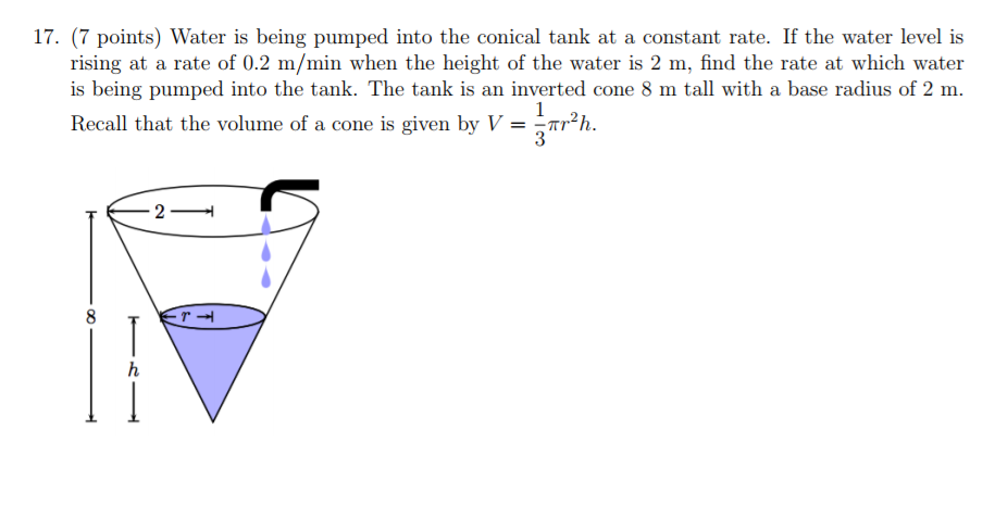 Solved Water is being pumped into the conical tank at a | Chegg.com