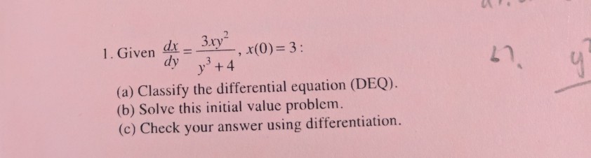 Solved 1.Given dr =Buy.. , x(0)=3: dy y3 +4 (a) Classify the | Chegg.com
