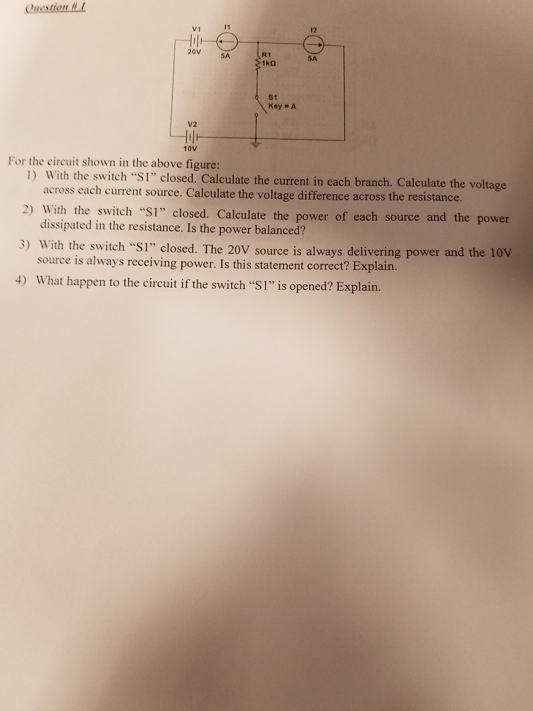 Solved 12 1小 20V R1 5A 5A S1 Keys A V2 10V For the circuit | Chegg.com